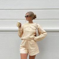 China Wholesale Custom Women Fleece Thickened Loose Embroidered Long Sleeved Sweater Shorts sports Set Ladies Workout Sportswear for sale