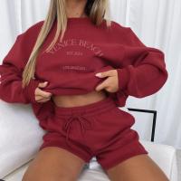 China Wholesale Custom Women Fleece Thickened Loose Embroidered Long Sleeved Sweater Shorts sports Set Ladies Workout Sportswear for sale