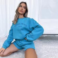 China Wholesale Custom Women Fleece Thickened Loose Embroidered Long Sleeved Sweater Shorts sports Set Ladies Workout Sportswear for sale