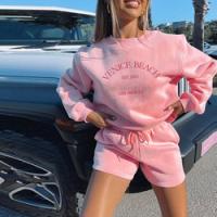 China Wholesale Custom Women Fleece Thickened Loose Embroidered Long Sleeved Sweater Shorts sports Set Ladies Workout Sportswear for sale
