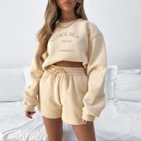 China Wholesale Custom Women Fleece Thickened Loose Embroidered Long Sleeved Sweater Shorts sports Set Ladies Workout Sportswear for sale