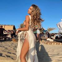 China Wholesale Custom Women Sexy Hollow out Sling Knitted Solid Color High Waist Ladies Fitness clothes Outdoor casual tassel Dress for sale