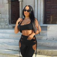 China Wholesale Custom Women Hollow Out Bandage Set High Waist Tight Pants Casual Sports Suit Ladies Workout Sportswear for sale