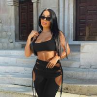 China Wholesale Custom Women Hollow Out Bandage Set High Waist Tight Pants Casual Sports Suit Ladies Workout Sportswear for sale