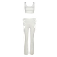 China Wholesale Custom Women Hollow Out Bandage Set High Waist Tight Pants Casual Sports Suit Ladies Workout Sportswear for sale