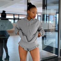 China Wholesale Custom Women Hip Wrap Shorts Long Sleeve hoodie coat Casual sports Suit Ladies Workout Sportswear hoodie set for sale