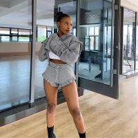 China Wholesale Custom Women Hip Wrap Shorts Long Sleeve hoodie coat Casual sports Suit Ladies Workout Sportswear hoodie set for sale