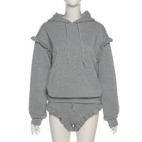 China Wholesale Custom Women Hip Wrap Shorts Long Sleeve hoodie coat Casual sports Suit Ladies Workout Sportswear hoodie set for sale