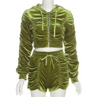 China Wholesale Custom Women two pieces Yoga Set Pleated Hooded Velvet Top Sexy casual Shorts Ladies Workout Sportswear for sale