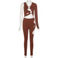 China Wholesale Custom Sexy Hollow Out Button One Shoulder Bodysuit Casual yoga Pants Ladies Workout fitness clothes for sale