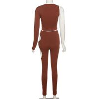 China Wholesale Custom Sexy Hollow Out Button One Shoulder Bodysuit Casual yoga Pants Ladies Workout fitness clothes for sale