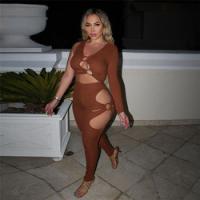 China Wholesale Custom Sexy Hollow Out Button One Shoulder Bodysuit Casual yoga Pants Ladies Workout fitness clothes for sale