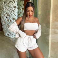China New Fashion Women Solid Color Hooded Long Sleeve tops And Short Yoga Pant Casual Female Three-piece Sports suit jacket women for sale