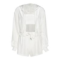 China New Fashion Women Solid Color Hooded Long Sleeve tops And Short Yoga Pant Casual Female Three-piece Sports suit jacket women for sale