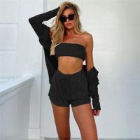 China New Fashion Women Solid Color Hooded Long Sleeve tops And Short Yoga Pant Casual Female Three-piece Sports suit jacket women for sale