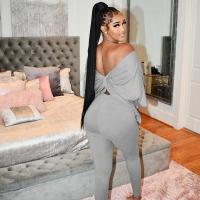 China wholesale custom women ruched butt yoga set grey tight sports suit ladies workout sportswear long sleeve gym wear for sale