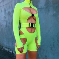 China women Sexy romper long sleeve jumpsuit ladies casual autumn hollow out short bodycon fashion waistband streetwear for sale