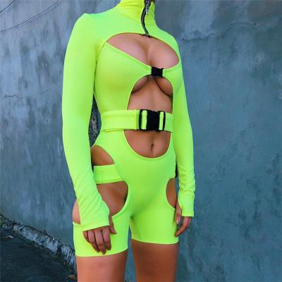 China women Sexy romper long sleeve jumpsuit ladies casual autumn hollow out short bodycon fashion waistband streetwear for sale