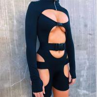 China women Sexy romper long sleeve jumpsuit ladies casual autumn hollow out short bodycon fashion waistband streetwear for sale