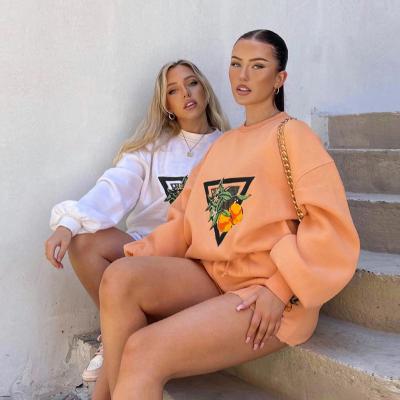 China new fashion ladies printed Sweatshirts hoodie and biker shorts women long sleeve two piece sport suit ems hoodie set for sale