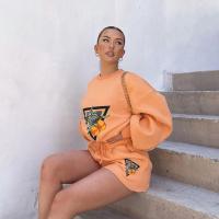 China new fashion ladies printed Sweatshirts hoodie and biker shorts women long sleeve two piece sport suit ems hoodie set for sale