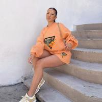 China new fashion ladies printed Sweatshirts hoodie and biker shorts women long sleeve two piece sport suit ems hoodie set for sale
