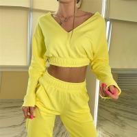 China Wholesale New Arrivals autumn fitness Clothes Solid Color Crop Top Hoodie 2 Piece yoga Pants Set Women Sweat Suits hoodie set for sale