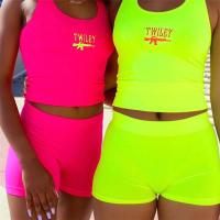 China summer fluorescent color women sport 2 piece short sets sportswear for sale
