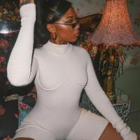 China white tight Jumpsuit Women Bodycon Hight Neck Sexy sportswear Female Elegant Short sports set for sale