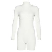 China white tight Jumpsuit Women Bodycon Hight Neck Sexy sportswear Female Elegant Short sports set for sale