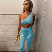 China Women One Shoulder Sports Leggings Jumpsuit Sleeveless Sports Clothing Women Rompers One Piece Jumpsuit for sale