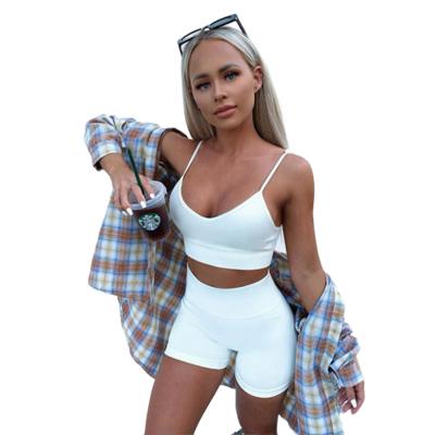 China New Sexy Back Sports Bra Gym Fitness Leggings Yoga Short Pants Sets For Women for sale