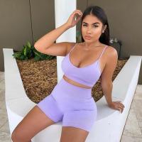 China New Sexy Back Sports Bra Gym Fitness Leggings Yoga Short Pants Sets For Women for sale