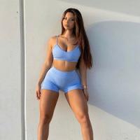 China New Sexy Back Sports Bra Gym Fitness Leggings Yoga Short Pants Sets For Women for sale