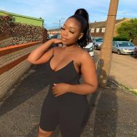 China new arrivals summer design women deep V-neck simple short jumpsuit women casual sportswear for sale