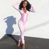 China New Women Solid Color Girdle long sleeve One-Piece Casual yoga Suit Women tight long Jumpsuit for sale