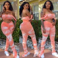 China new design Beauty strapless Two Piece sports Set Women long pants Sportswear for sale