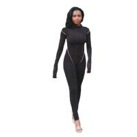 China Women long sleeve fitness bra and pants sportswear front zippers yoga set skinny line jumpsuit for sale