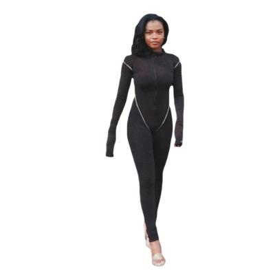 China Women long sleeve fitness bra and pants sportswear front zippers yoga set skinny line jumpsuit for sale