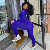 China Women long sleeve fitness bra and pants sportswear front zippers yoga set skinny line jumpsuit for sale