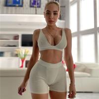 China 2 Piece Elastic V-collar Crop Top High Waist sports set Woman Sportswear Fitness Shorts Set for sale