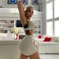 China 2 Piece Elastic V-collar Crop Top High Waist sports set Woman Sportswear Fitness Shorts Set for sale