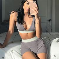 China 2 Piece Elastic V-collar Crop Top High Waist sports set Woman Sportswear Fitness Shorts Set for sale