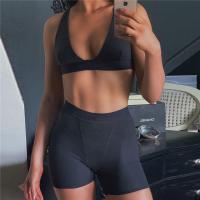 China 2 Piece Elastic V-collar Crop Top High Waist sports set Woman Sportswear Fitness Shorts Set for sale