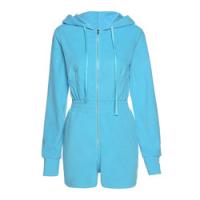 China New Arrival Fashion Women Casual hoodie Front Zipper long sleeve loose Short yoga Pants Solid color Romper and Jumpsuit for sale