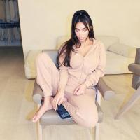 China Hot sale 2020 two-piece solid color sports set casual gym wear hoodie long sleeve sportswear fall loose yogawear hoodie set for sale