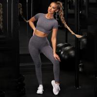 China custom logo Women two pieces Yoga Sets Hot-selling solid color Sports T-shirt And High waist yoga Legging Gym Fitness clothes for sale