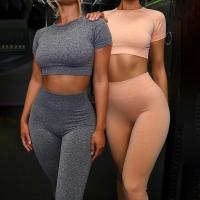 China custom logo Women two pieces Yoga Sets Hot-selling solid color Sports T-shirt And High waist yoga Legging Gym Fitness clothes for sale