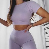 China custom logo Women two pieces Yoga Sets Hot-selling solid color Sports T-shirt And High waist yoga Legging Gym Fitness clothes for sale