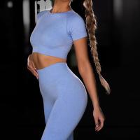 China custom logo Women two pieces Yoga Sets Hot-selling solid color Sports T-shirt And High waist yoga Legging Gym Fitness clothes for sale
